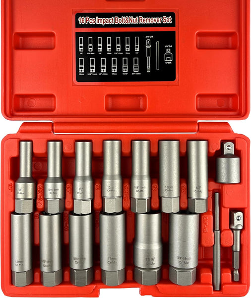 16Pcs Deep Bolt Extractor Set, Stripped Bolt Extractor Kit, Impact Bol ...